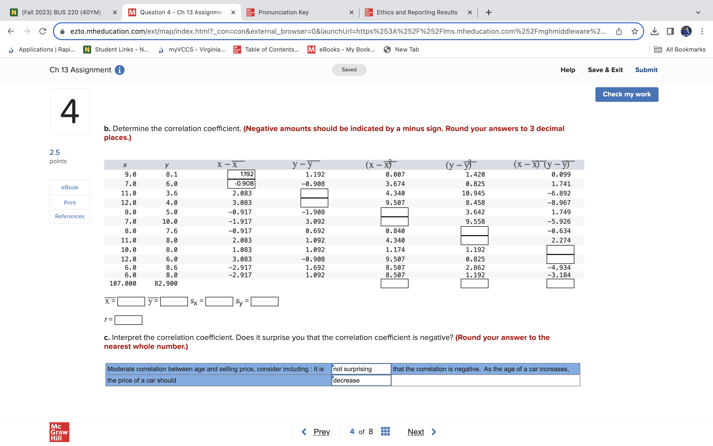 Solved b. Determine the correlation coefficient. (Negative | Chegg.com