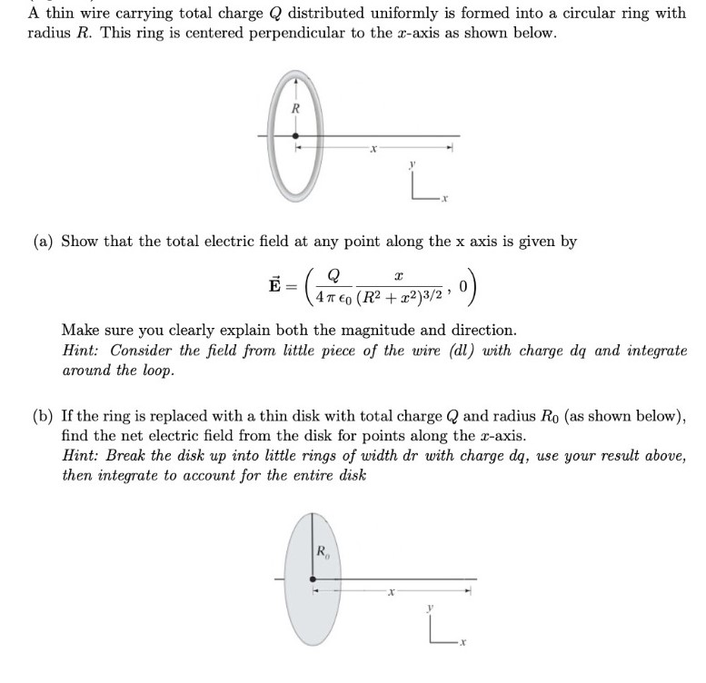 Solved A thin wire carrying total charge Q distributed | Chegg.com