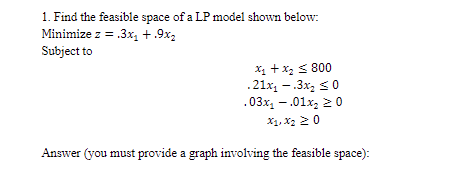 Solved 1. Find the feasible space of a LP model shown below: | Chegg.com