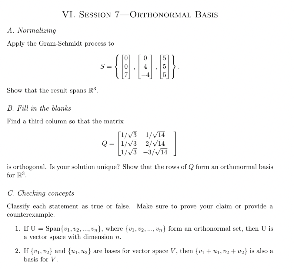 Solved VI. SESSION 7-ORTHONORMAL BASIS A. Normalizing Apply | Chegg.com