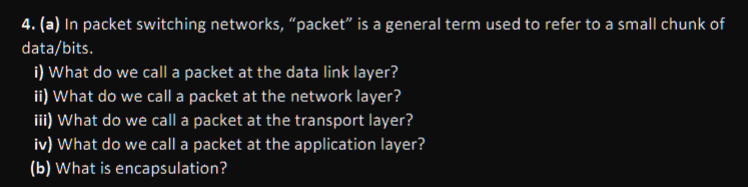 Solved 4. (a) In packet switching networks, "packet" is a | Chegg.com