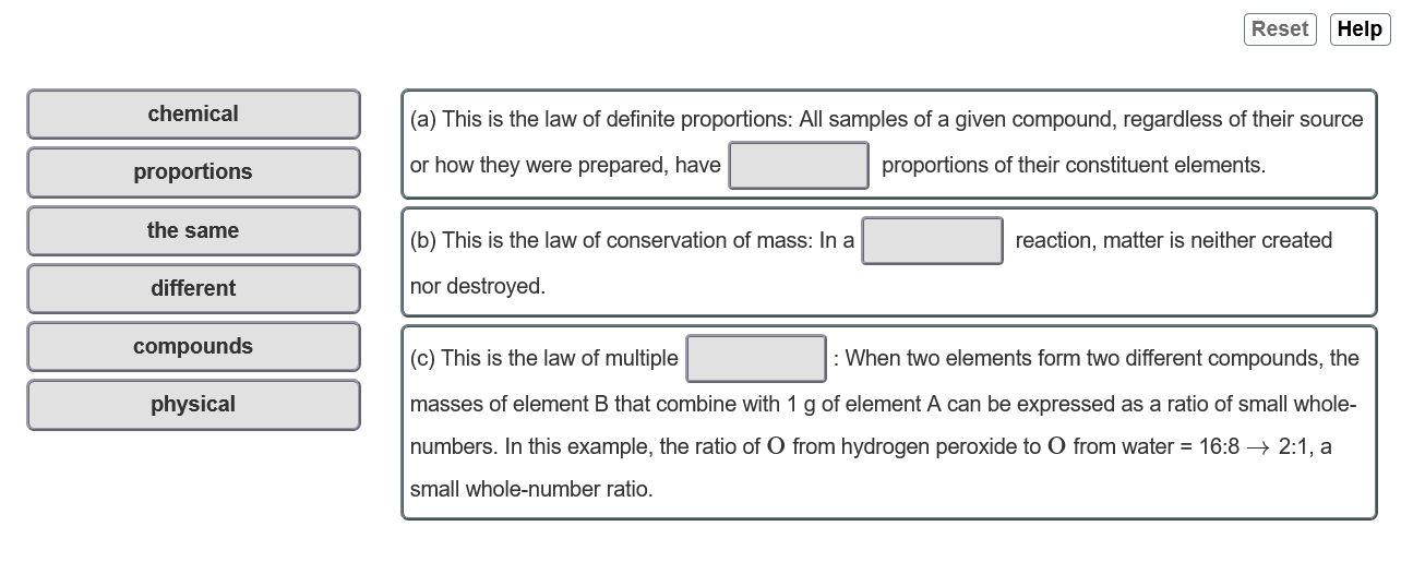 Solved Reset Help chemical (a) This is the law of definite | Chegg.com