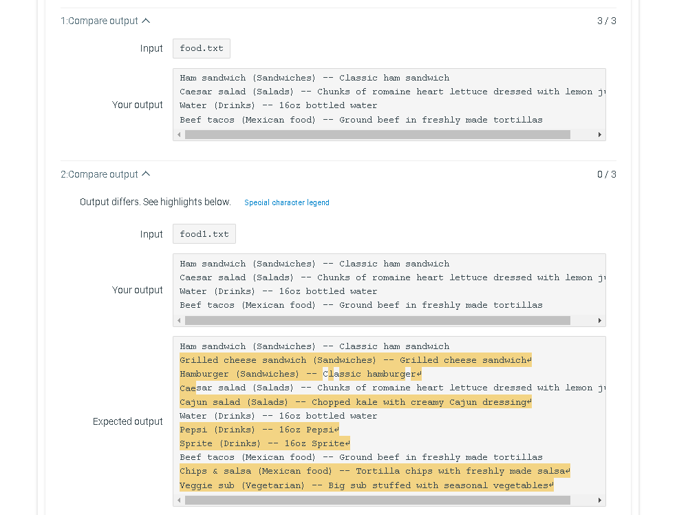 Solved 9.8 LAB: Parsing food data Given a text file | Chegg.com