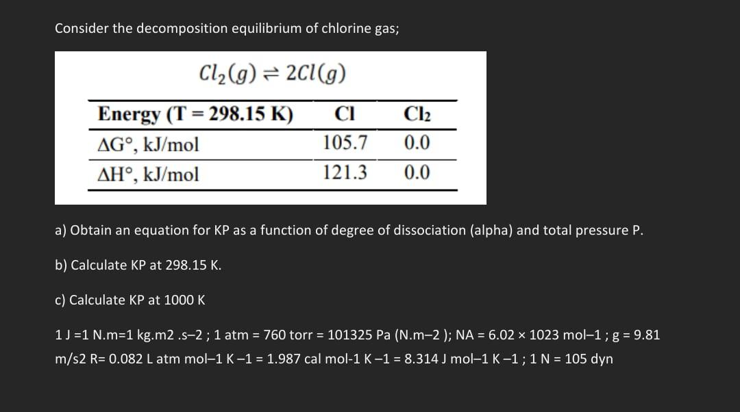 Solved Consider the decomposition equilibrium of chlorine | Chegg.com