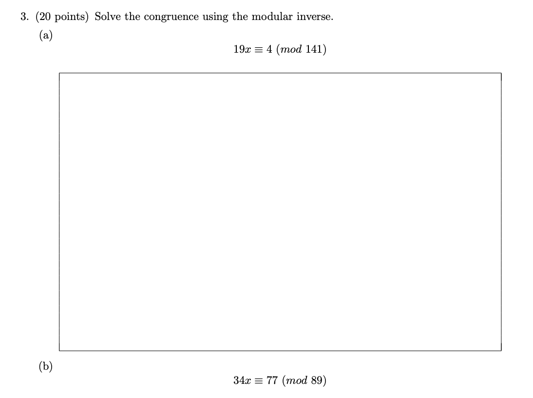 3. (20 points) Solve the congruence using the modular | Chegg.com 3. (20 points) Solve the congruence using the modular | Chegg.com