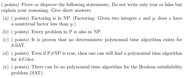 Solved ( points) Prove or disprove the following statements. | Chegg.com