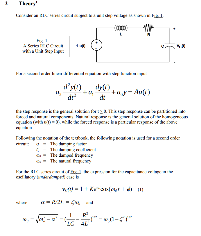 Solved 2 Theory Consider an RLC series circuit subject to a | Chegg.com