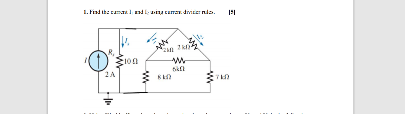 Solved 1. Find the current I, and I using current divider | Chegg.com