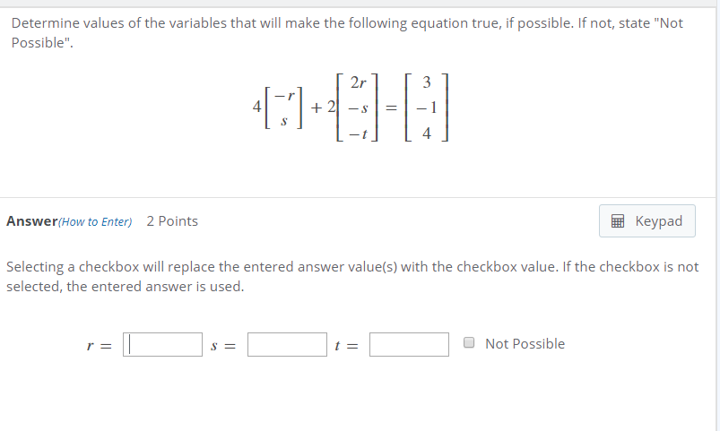 Solved Determine Values Of The Variables That Will Make The