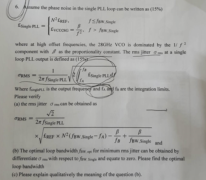 Solved 6. Assume the phase noise in the single PLL loop can | Chegg.com