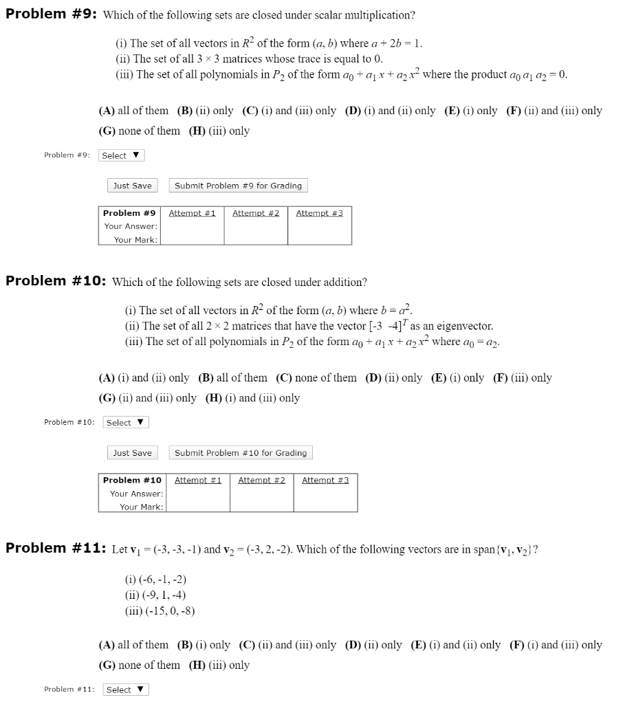 Solved Problem #9: Which of the following sets are closed | Chegg.com