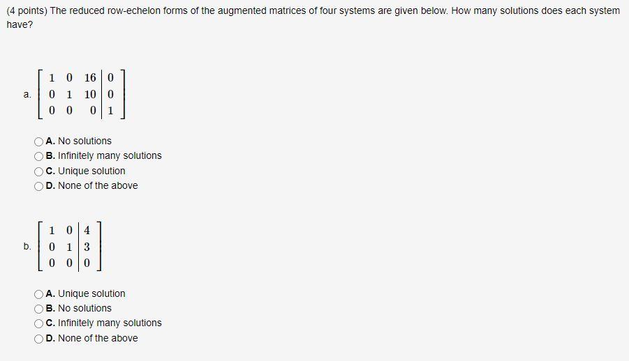 Solved (4 points) The reduced row-echelon forms of the | Chegg.com