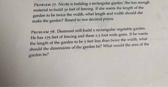 Solved PROBLEM 77. Nicole is building a rectangular garden. | Chegg.com