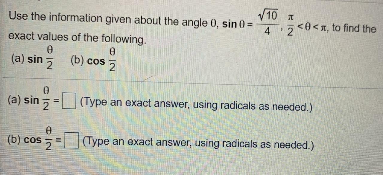 Solved √10 4 2 0, find the exact value of each of the | Chegg.com