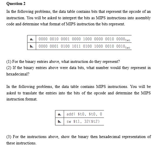 Question 2 In the following problems, the data table | Chegg.com