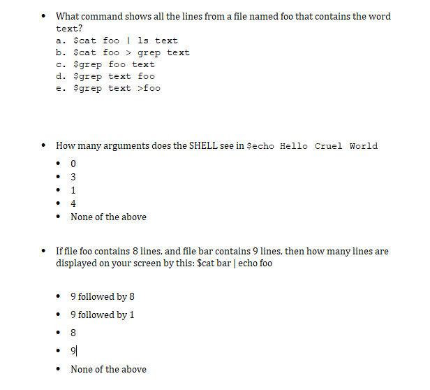 Solved - What command shows all the lines from a file named | Chegg.com