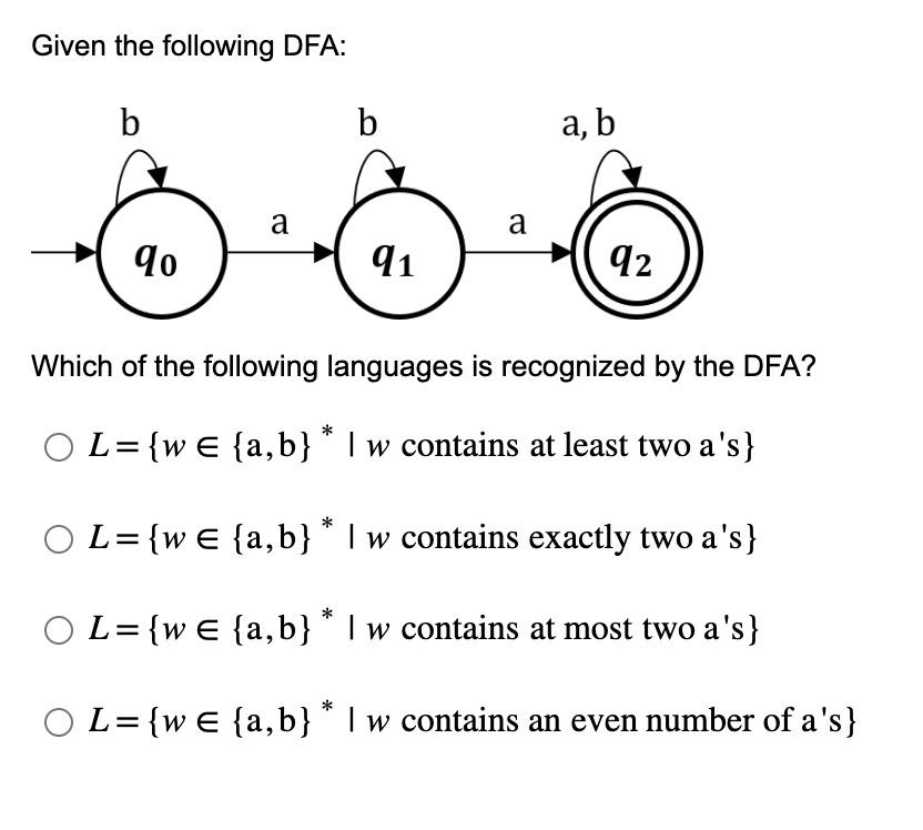 Solved Given the following DFA: What is the formal | Chegg.com