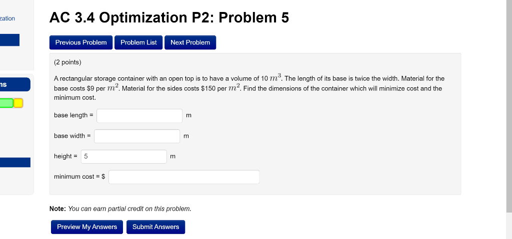 Solved zation AC 3.4 Optimization P2: Problem 5 Previous | Chegg.com
