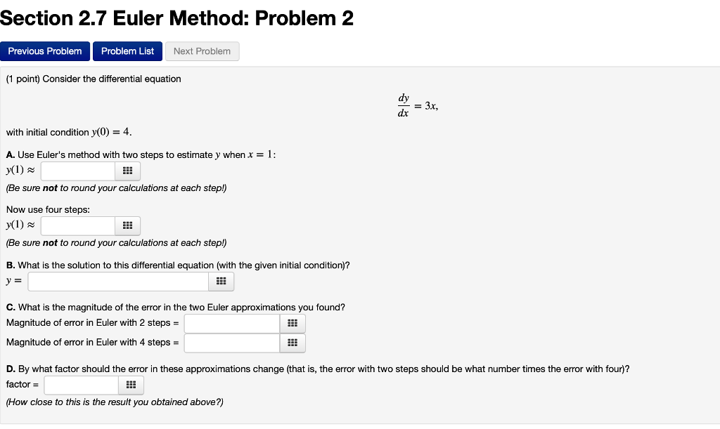 Solved Section 2.7 Euler Method: Problem 2 Previous Problem | Chegg.com