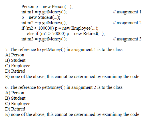 Solved Person p= new Person (…); int m1= p.getMoney (); p= | Chegg.com