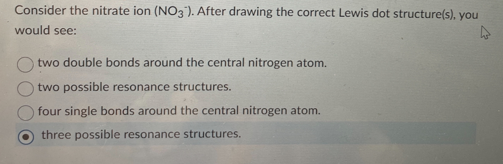 Solved Consider the nitrate ion (NO3−). After drawing the | Chegg.com