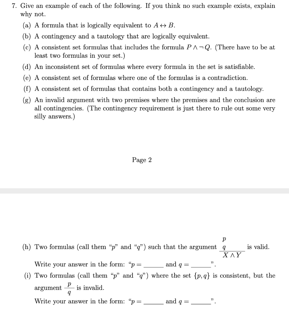 Solved 7. Give an example of each of the following. If you | Chegg.com