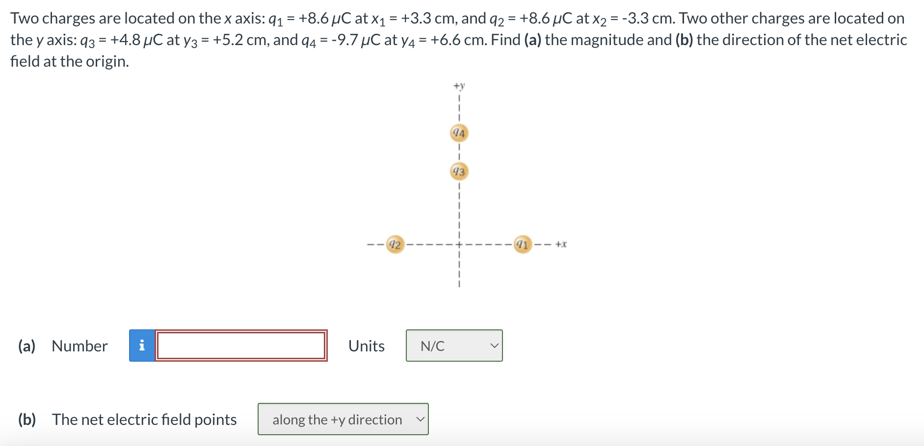 Solved Two charges are located on the x axis: q1=+8.6μC at | Chegg.com