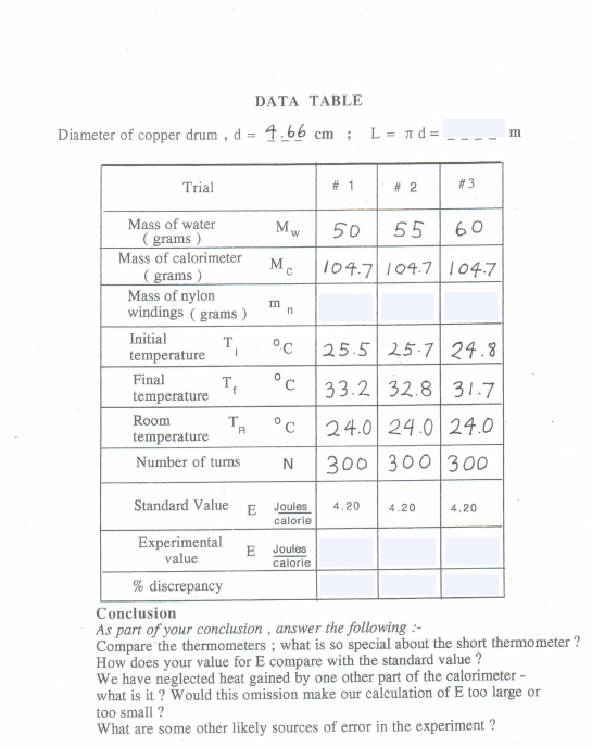 Solved Experiment 6 MECHANICAL EQUIVALENT OF HEAT Object : | Chegg.com