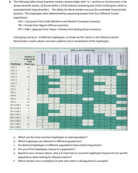 Solved 3. The following table shows 8 genetic markers (names | Chegg.com