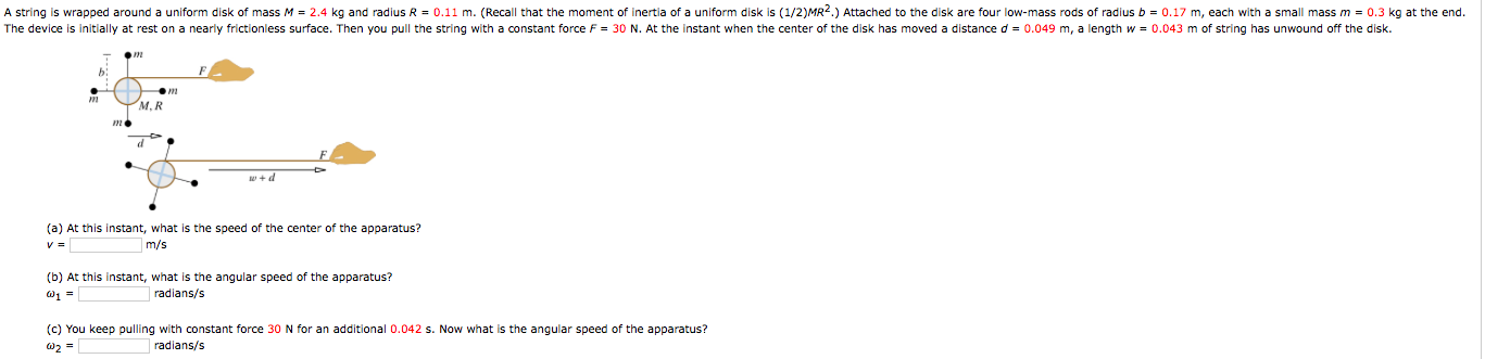 Solved A string is wrapped around a uniform disk of mass M = | Chegg.com