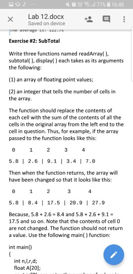 Solved Lab 12.docx Saved on device: Exercise #2: SubTotal | Chegg.com