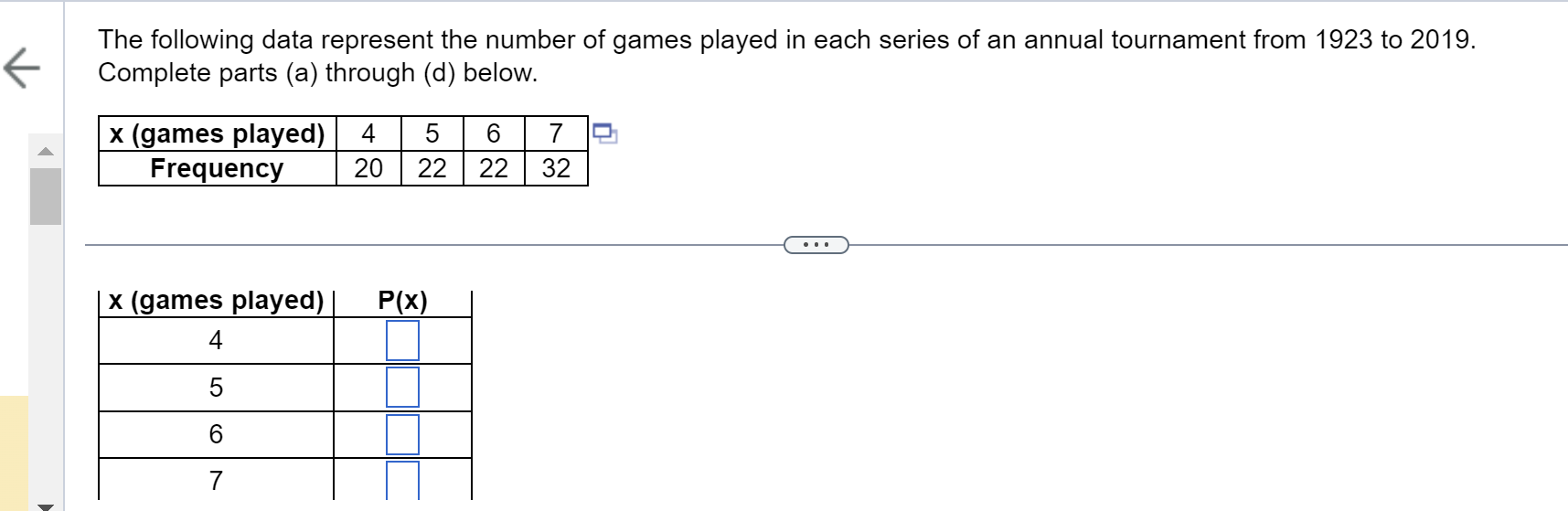 Solved The following data represent the number of games | Chegg.com