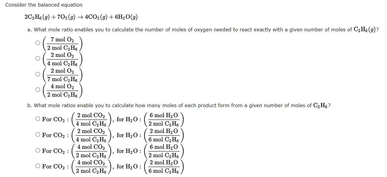 Solved Consider the balanced equation 2C2H6(g) + 702 (9) + | Chegg.com