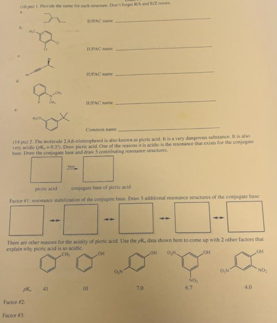Solved (10 p(s) I. Provide the name for each structure. | Chegg.com