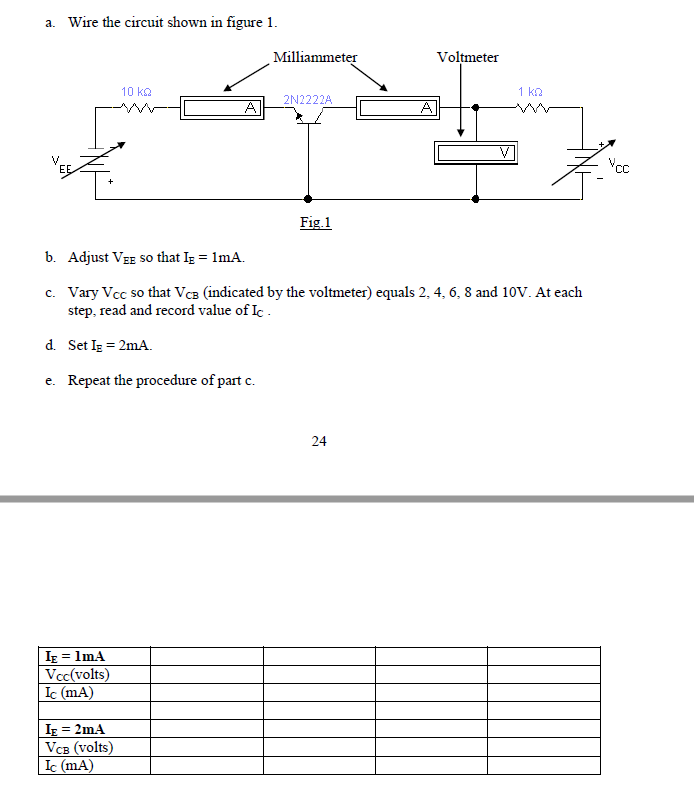 Solved a. Wire the circuit shown in figure 1. b. Adjust VEE | Chegg.com