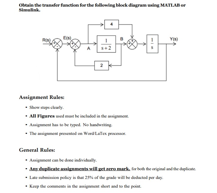 Obtain the transfer function for the following block | Chegg.com