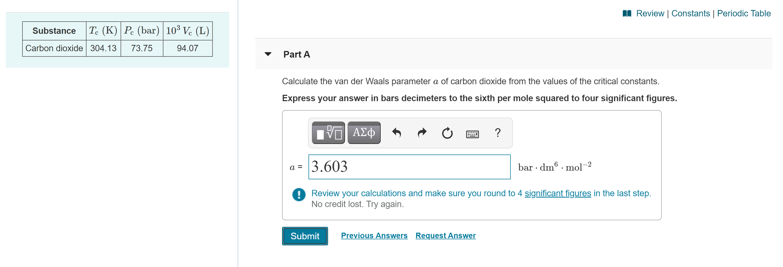 Solved A Review | Constants | Periodic Table Substance Tc | Chegg.com