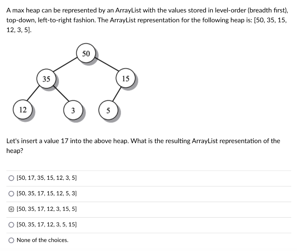 Solved A max heap can be represented by an ArrayList with | Chegg.com
