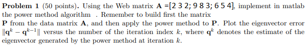 Problem 1 (50 points). Using the Web matrix A = [2 3 | Chegg.com