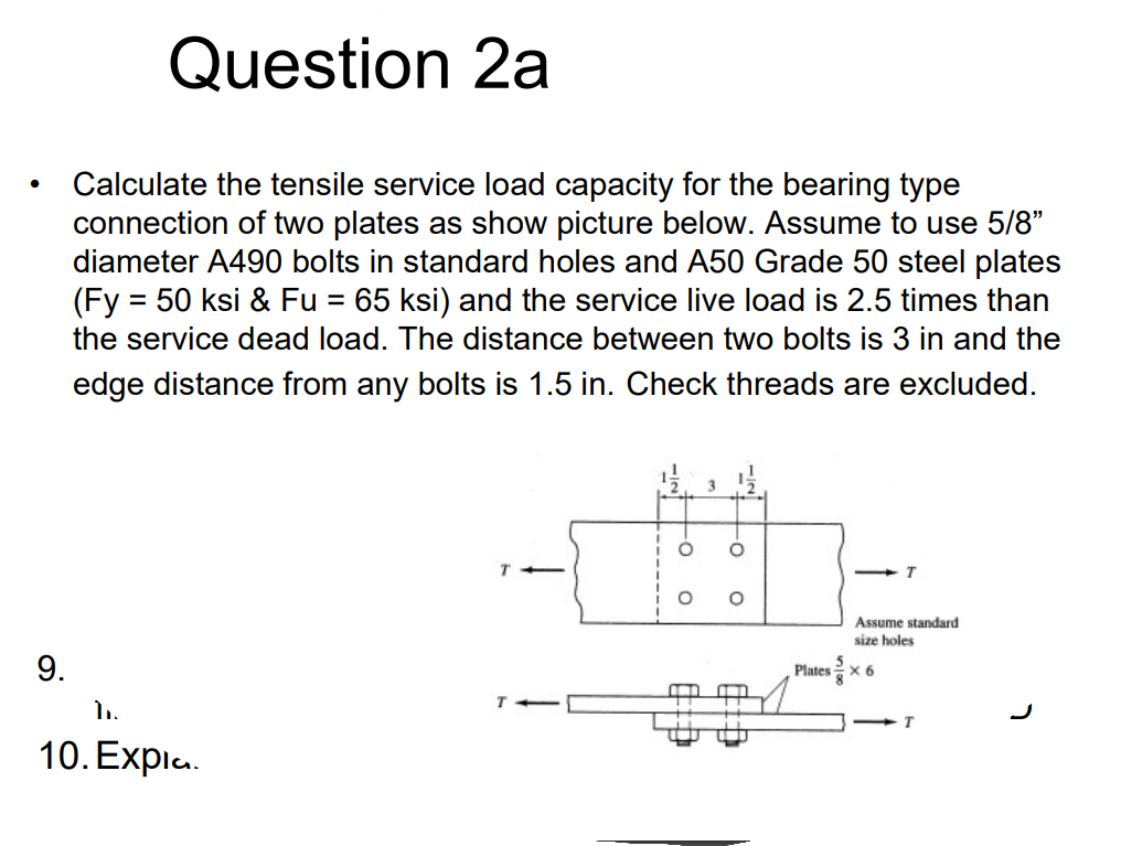 Solved Calculate the tensile service load capacity for the | Chegg.com