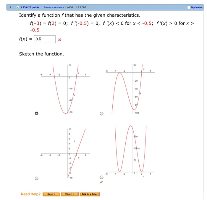 Solved My Notes Previous Answers LarCalc11 2.1.060. | Chegg.com