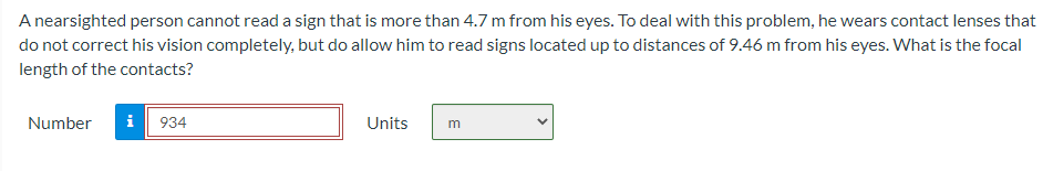 Solved A nearsighted person cannot read a sign that is more | Chegg.com