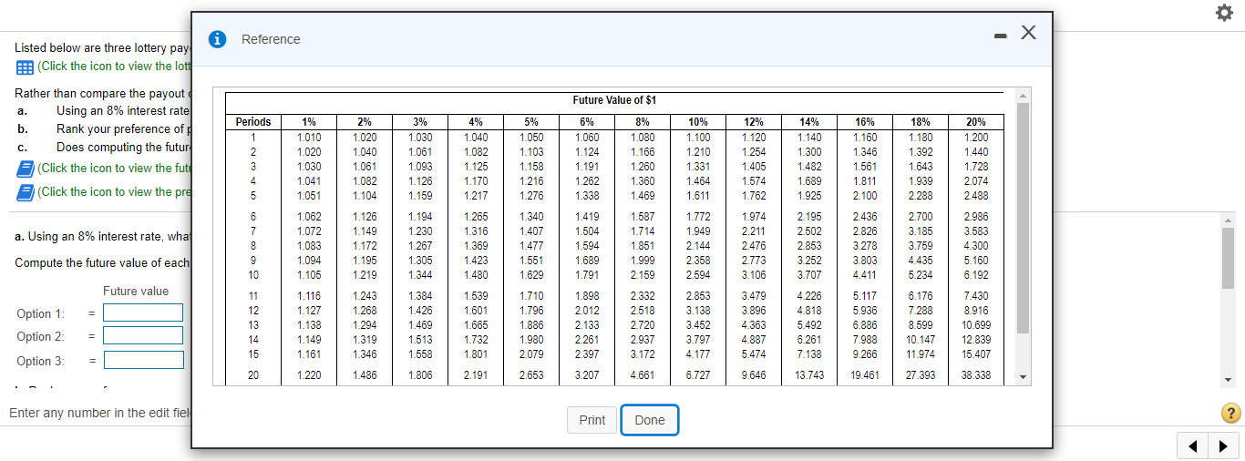 Solved Listed below are three lottery payout options. (Click | Chegg.com