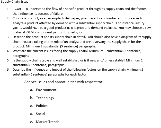 Solved Supply Chain Essay 1. GOAL: To understand the flow of | Chegg.com
