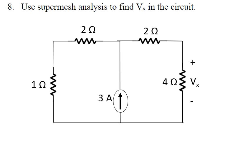 Solved 8. Use supermesh analysis to find Vx in the circuit. | Chegg.com