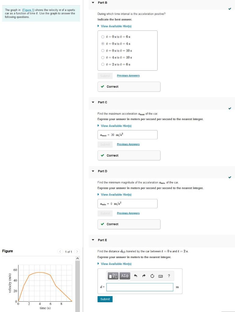Solved Part B The graph in (Figure 1) shows the velocity v | Chegg.com
