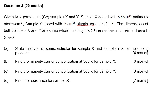 Solved Question 4 (20 ﻿marks)Given two germanium (Ge) | Chegg.com