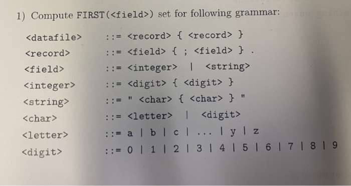 Solved 1) Compute FIRST () set for following grammar: } { | Chegg.com