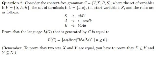 Solved Question 2: Consider the context-free grammar G=(1, | Chegg.com
