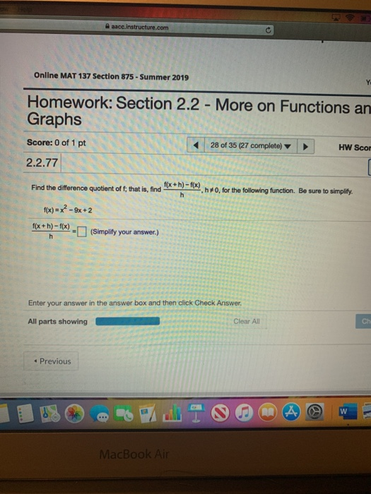 Solved a aacc.instructure.com Online MAT 137 Section | Chegg.com